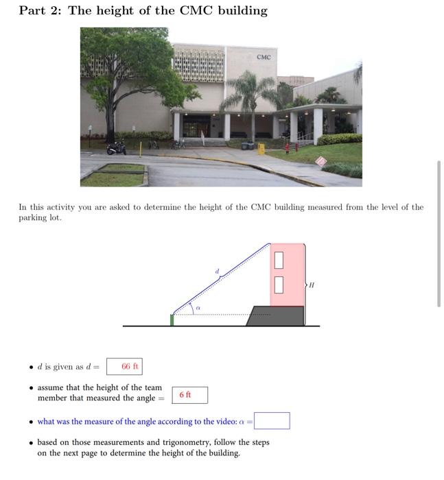 Solved Part 2: The height of the CMC building смс In this | Chegg.com
