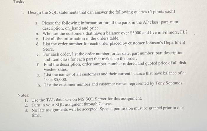 Solved 1. Design the SQL statements that can answer the | Chegg.com