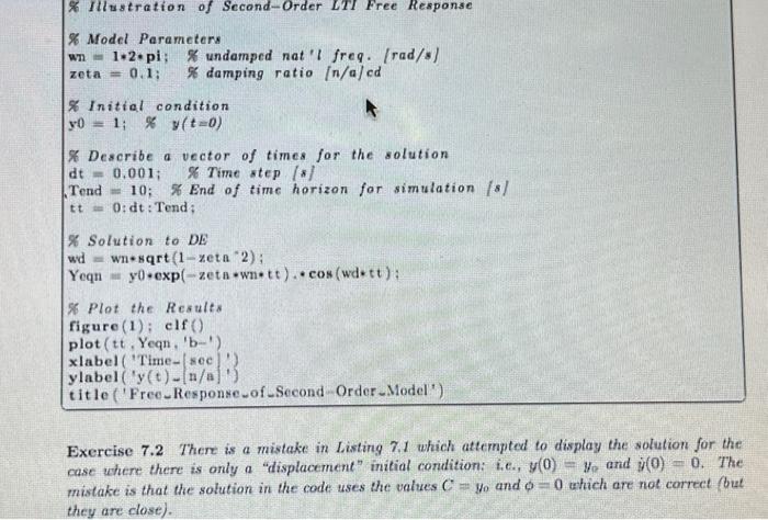 Solved \% Model Parameters zeta =0.1; \% damping ratio | Chegg.com