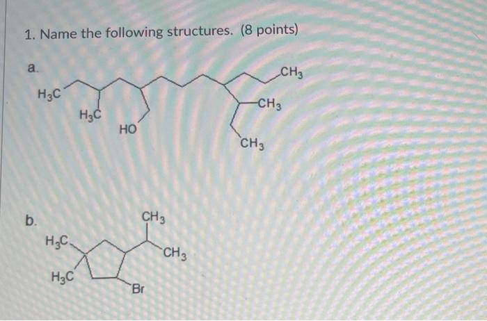Solved 1. Name the following structures. (8 points) а. CH3 | Chegg.com