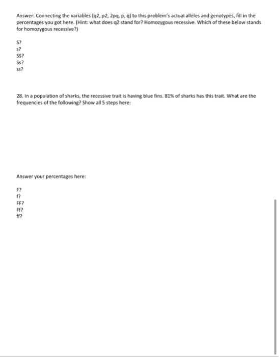 Answer: Connecting the variables (q2, p2, 2pq, p,q) | Chegg.com