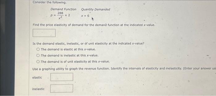Solved Consider the following. Demand Function Quantity | Chegg.com