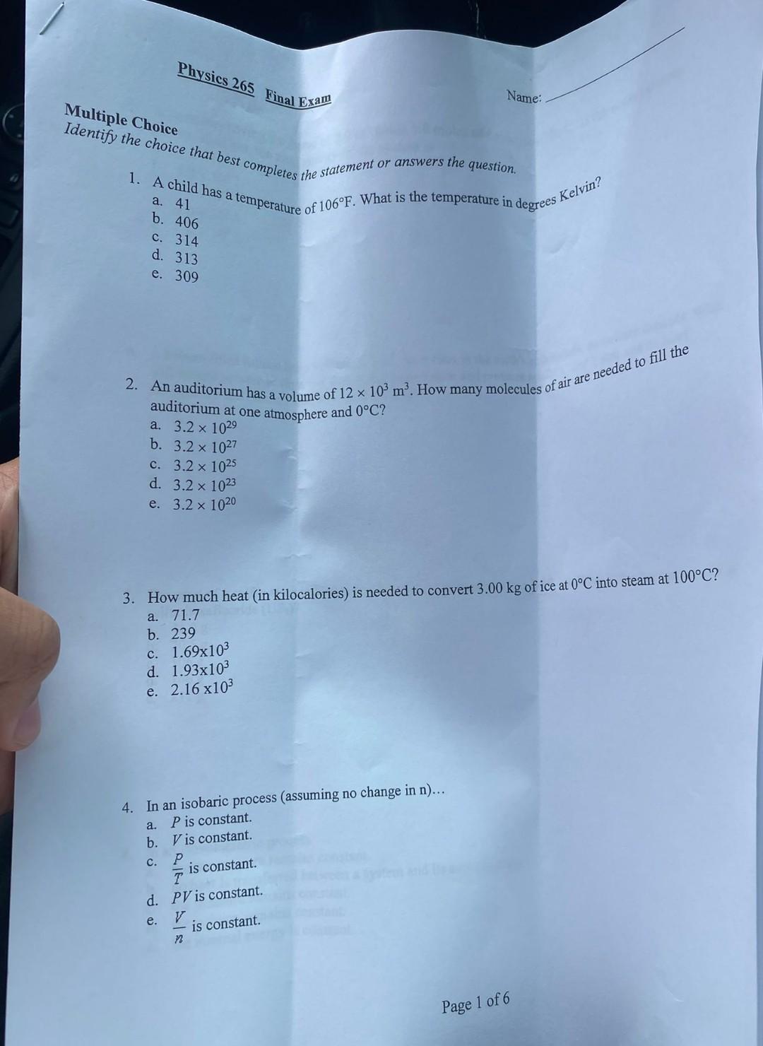 Solved Physics 265 Final Exam Name: Multiple Choice Identify | Chegg.com