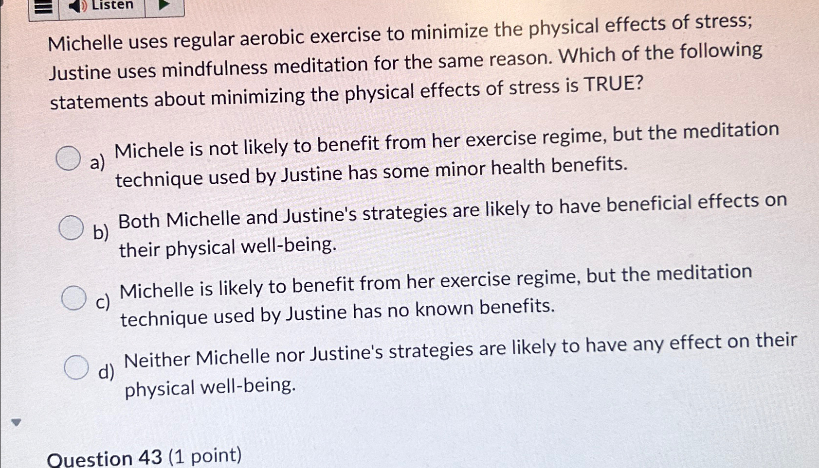 Solved ListenMichelle uses regular aerobic exercise to | Chegg.com
