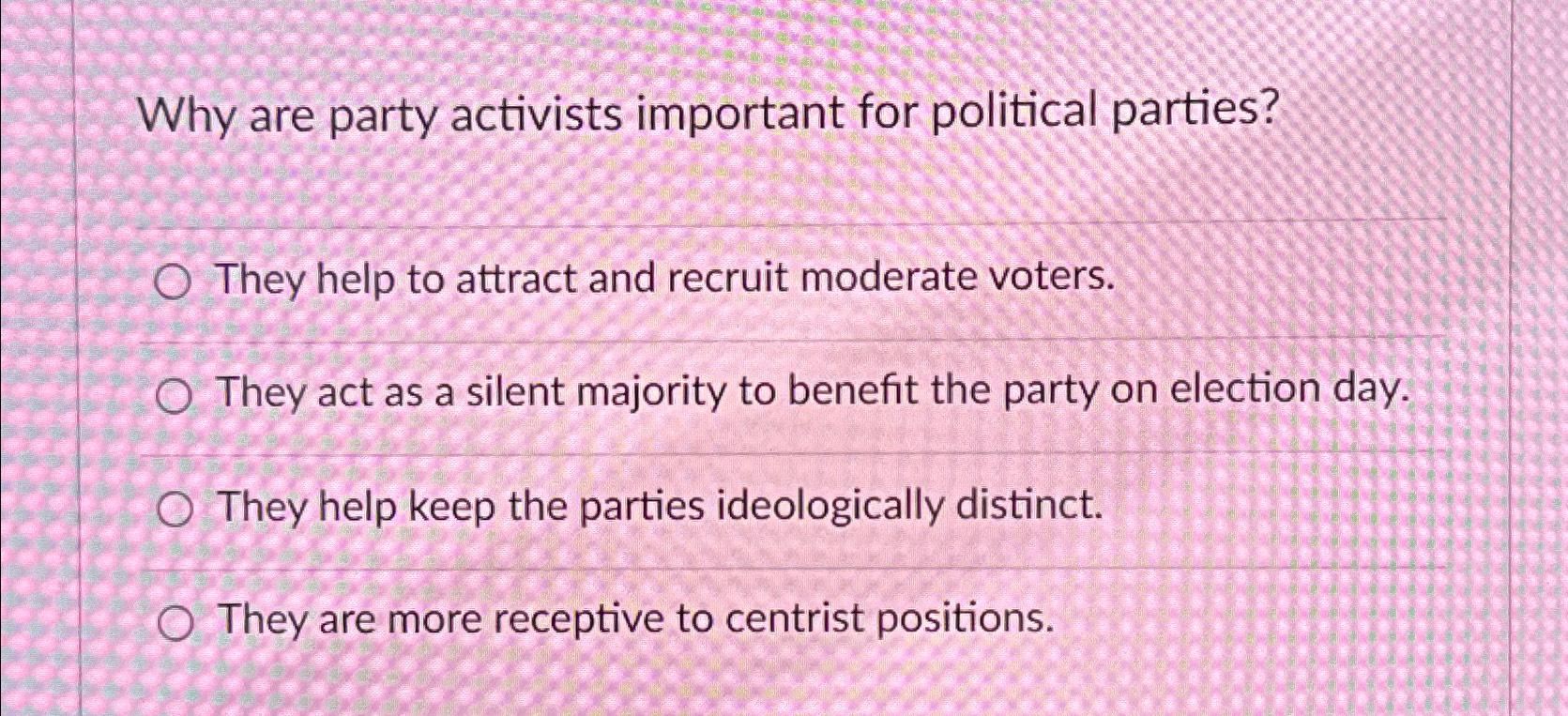 Solved Why are party activists important for political | Chegg.com