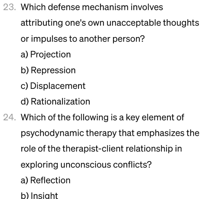 Solved Which defense mechanism involves attributing one's | Chegg.com