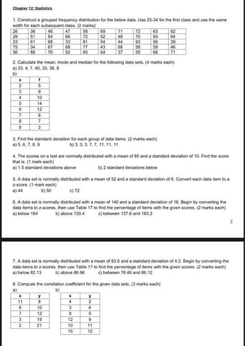 Solved Chapter 12: Statistics 四四四四 1. Construct a grouped | Chegg.com