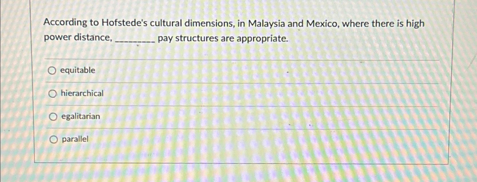 Solved According to Hofstede's cultural dimensions, in | Chegg.com