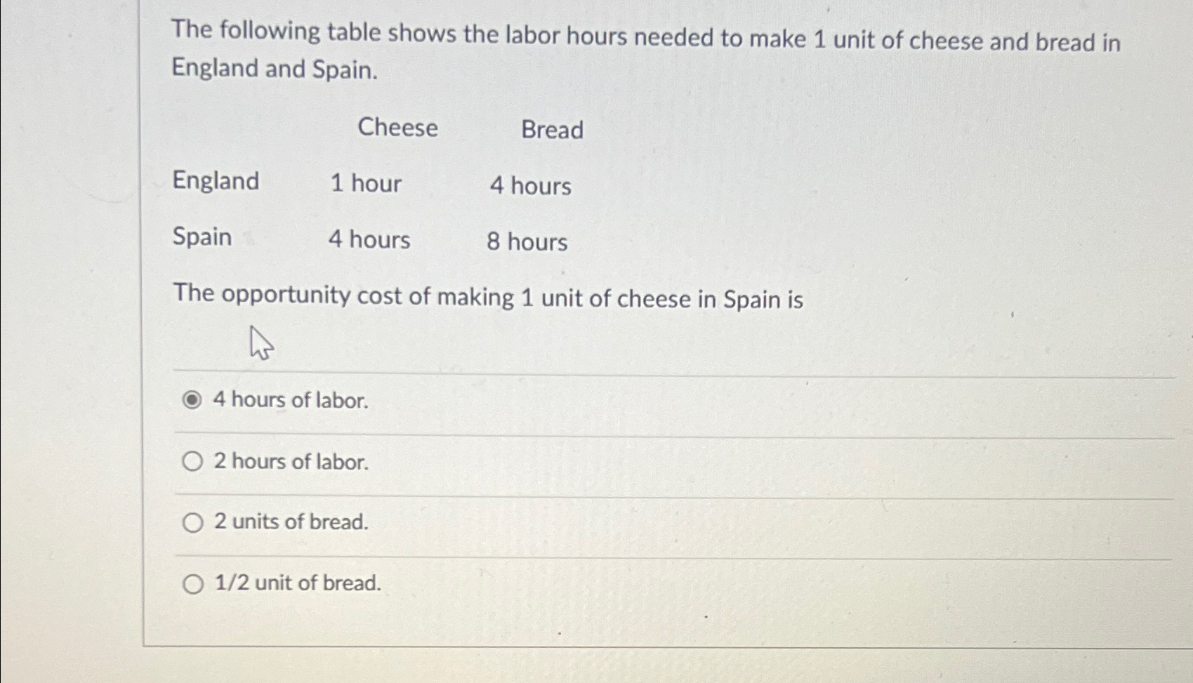 Solved The following table shows the labor hours needed to | Chegg.com