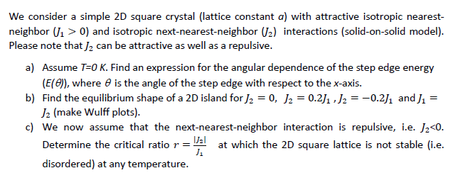 Solved We consider a simple 2D square crystal (lattice | Chegg.com