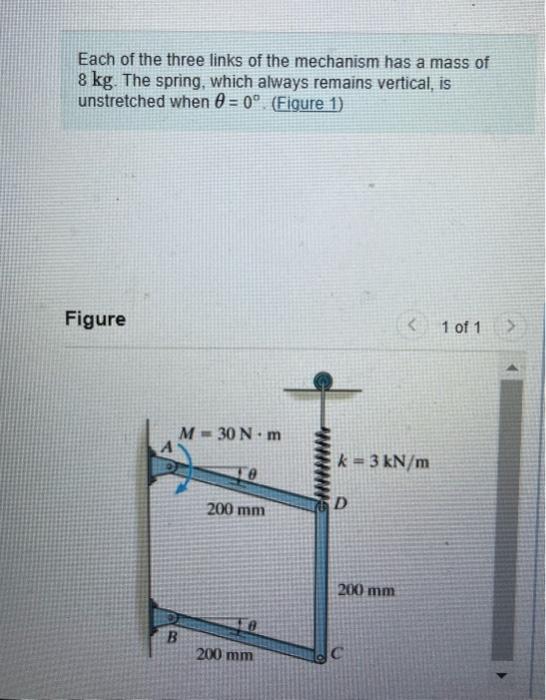 Solved Each of the three links of the mechanism has a mass | Chegg.com