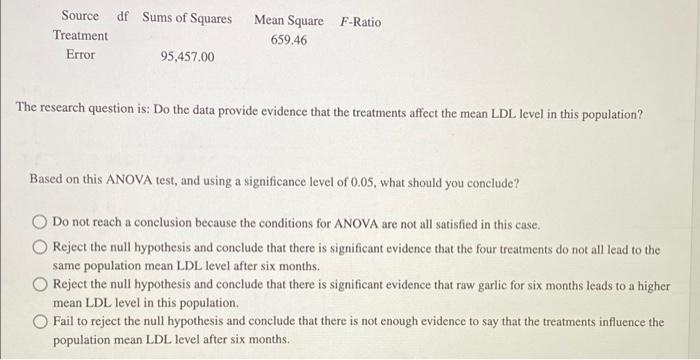 Solved In an experiment on the effect of garlic on blood | Chegg.com