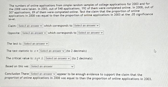 Solved The numbers of online applications from simple random | Chegg.com