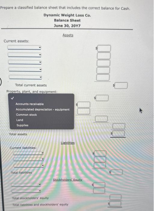 Solved balance Sneet Dynamic Weight Loss Co, offers personal | Chegg.com