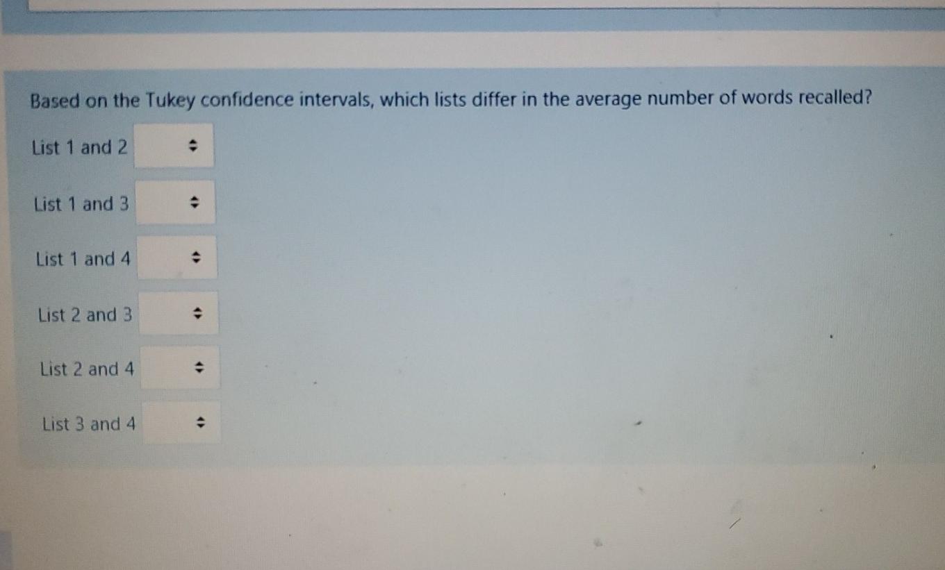Solved For the following questions, refer to the "Tukey | Chegg.com