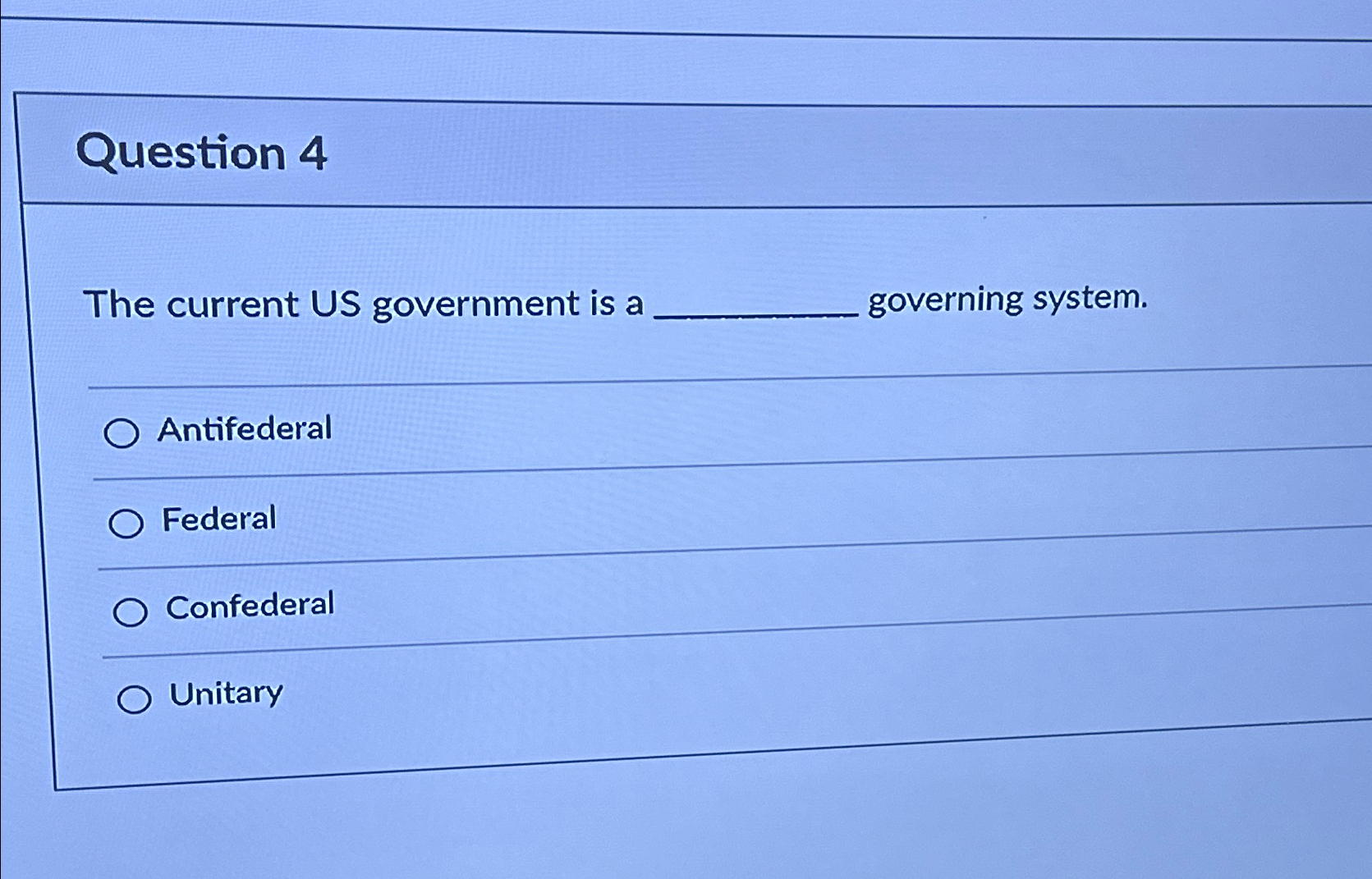Solved Question 4The current US government is a governing | Chegg.com