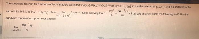 Solved The sandwich theorem for functions of fwo variables | Chegg.com