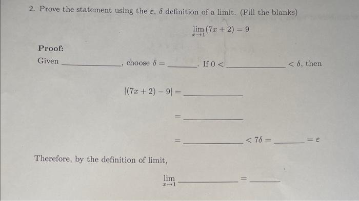 Solved 2. Prove the statement using the ε,δ definition of a | Chegg.com