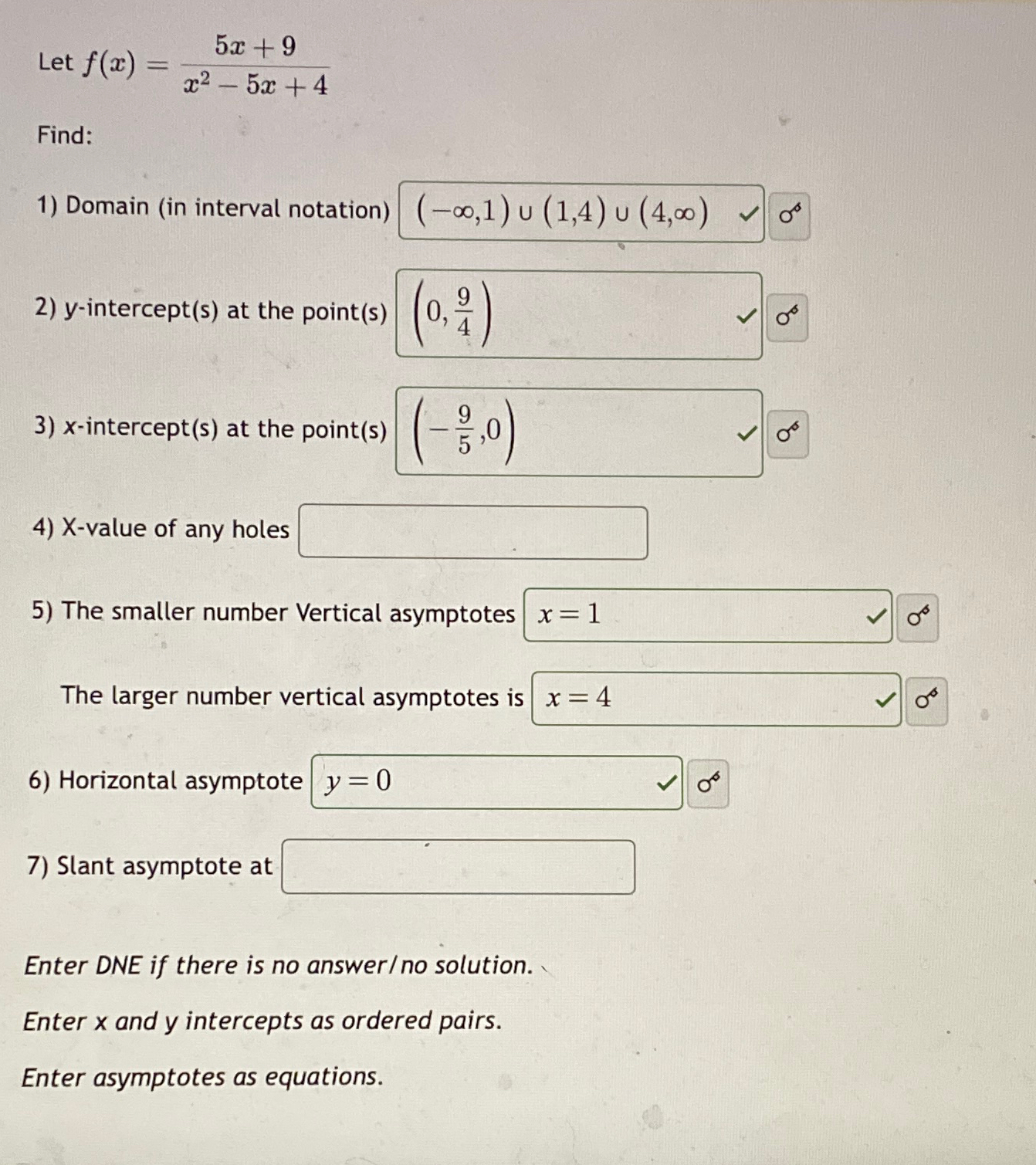 Solved Let f(x)=5x+9x2-5x+4Find:Domain (in interval | Chegg.com
