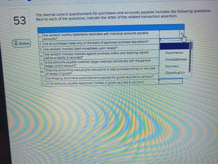 Solved 53 The internal control questionnaire for purchases | Chegg.com
