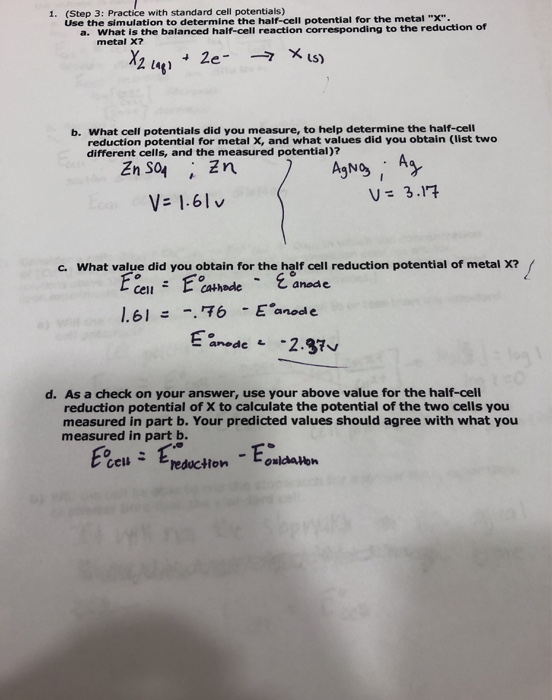 Solved 1 Step 3 Practice With Standard Cell Potentials