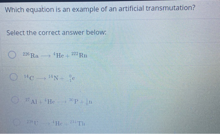 Solved Which equation is an example of an artificial | Chegg.com