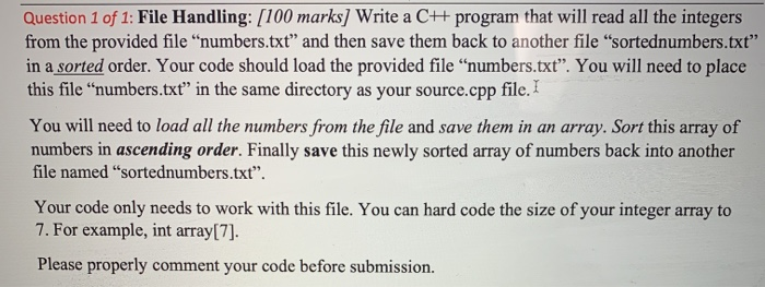 Solved Question 1 of 1: File Handling: [100 marks] Write a | Chegg.com