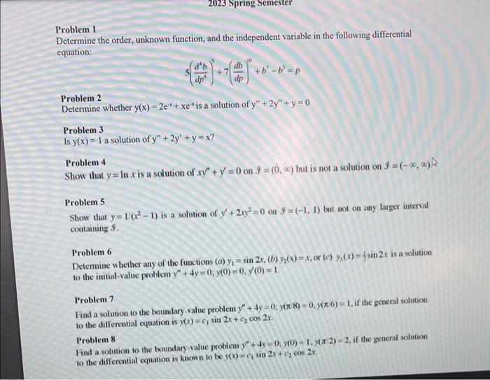 Solved Problem 1 Determine the order, unknown function, and | Chegg.com