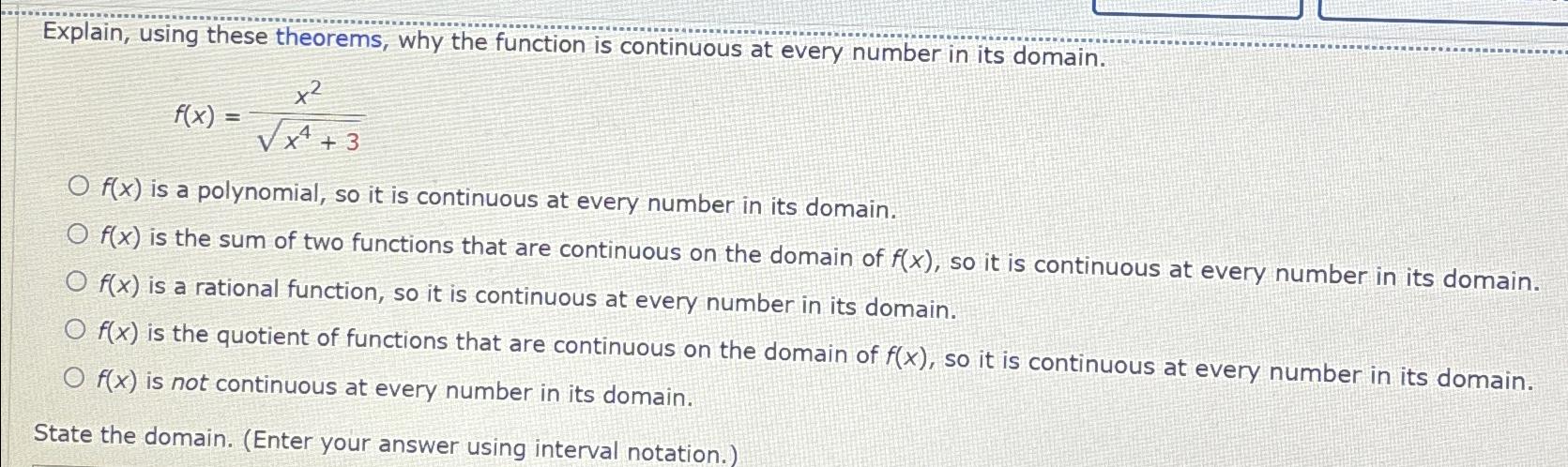 Solved Explain, using these theorems, why the function is | Chegg.com