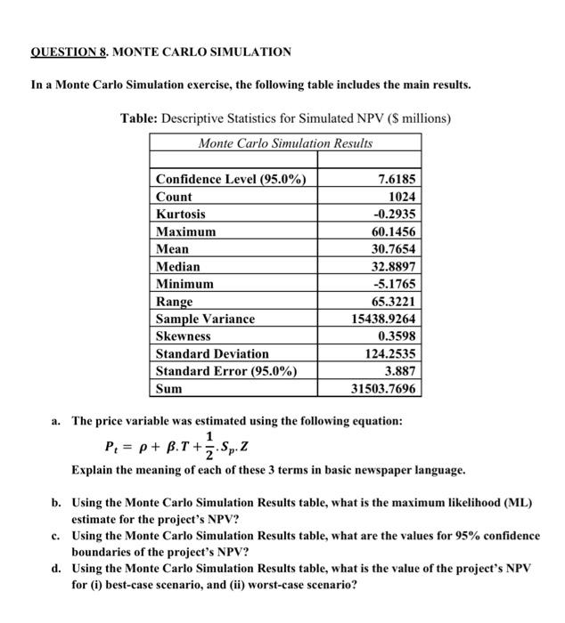 Question 8 Monte Carlo Simulation In A Monte Carlo