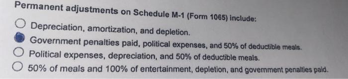 Solved Permanent adjustments on Schedule M-1 (Form 1065) | Chegg.com