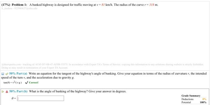 Solved (17\%) Problem 1: A banked highway is designed for | Chegg.com