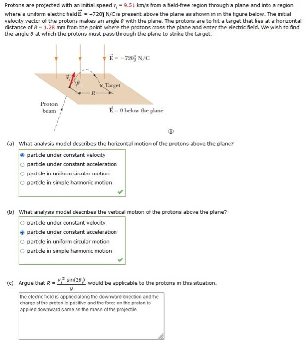 Solved Protons are projected with an initial speed vi=9.51 | Chegg.com