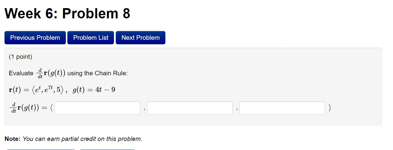 Solved (1 ﻿point)Evaluate ddtr(g(t)) ﻿using the Chain | Chegg.com