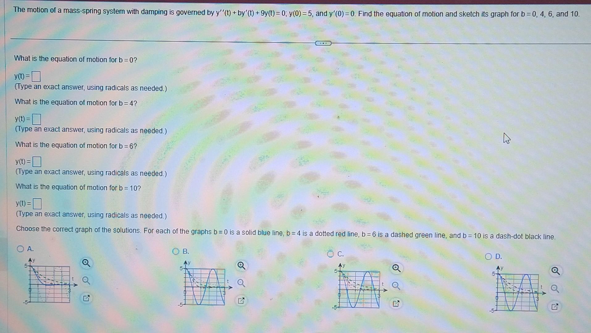 Solved The motion of a mass-spring system with damping is | Chegg.com