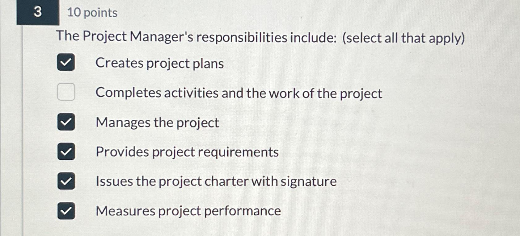 Solved 310 ﻿pointsThe Project Manager's responsibilities | Chegg.com