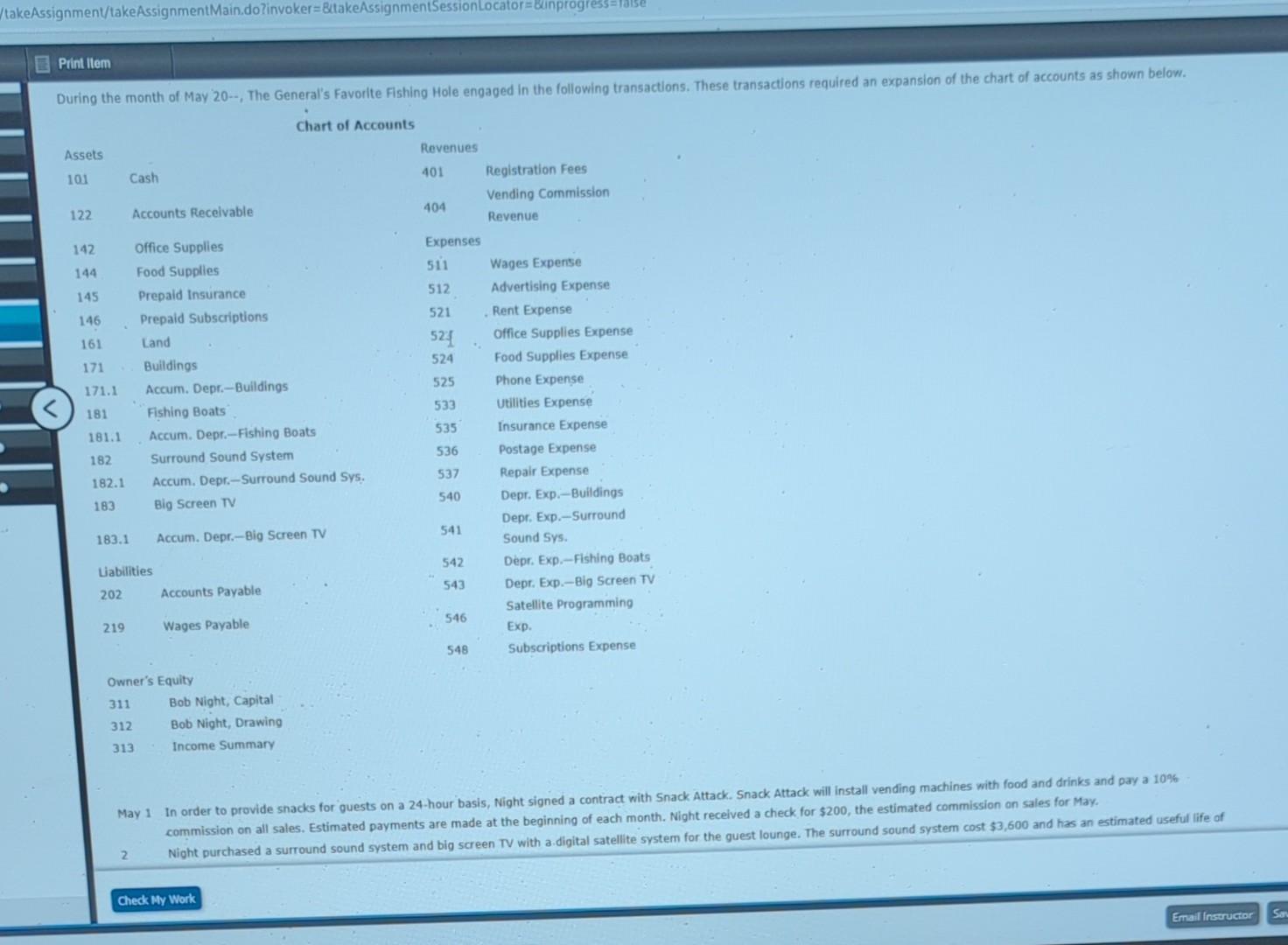 Print llem Chart of Accounts Owner's Equity 311 Bob | Chegg.com