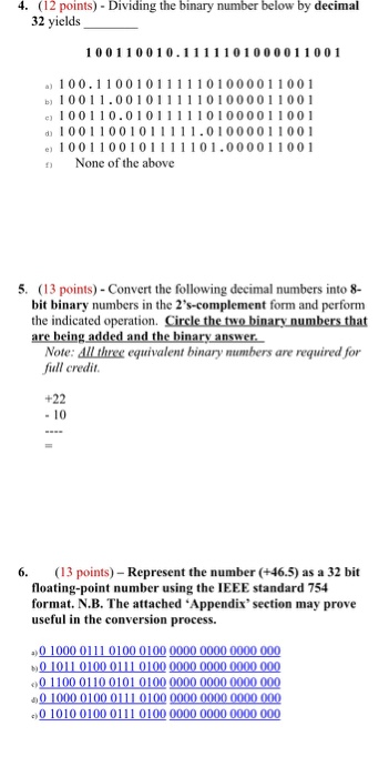 Solved 4. (12 points) - Dividing the binary number below by | Chegg.com