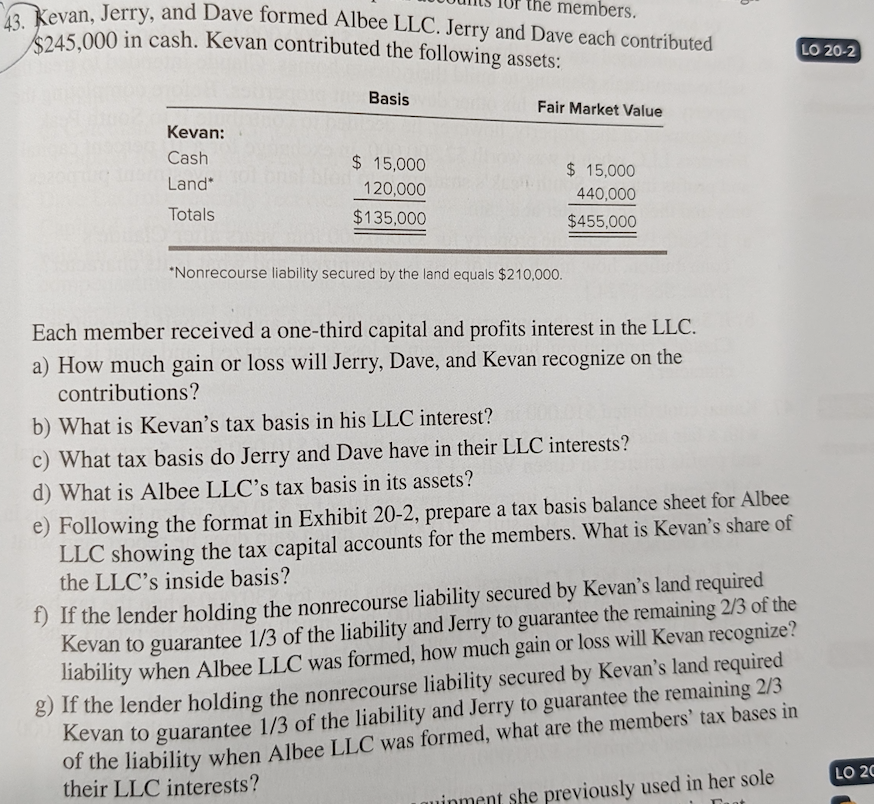 Solved Kevan, Jerry, and Dave formed Albee LLC. ﻿Jerry and | Chegg.com