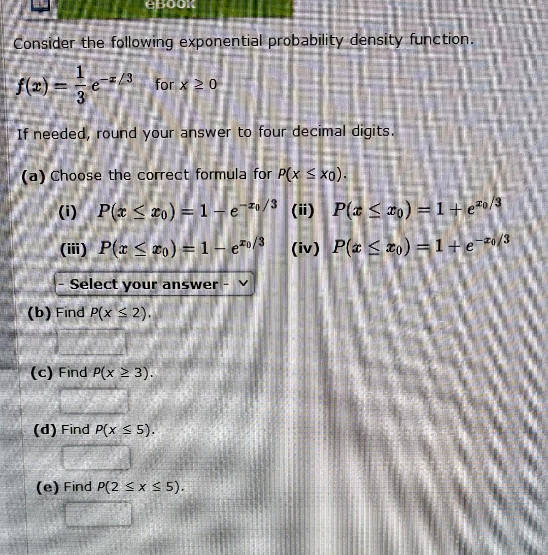 Consider the following exponential probability | Chegg.com