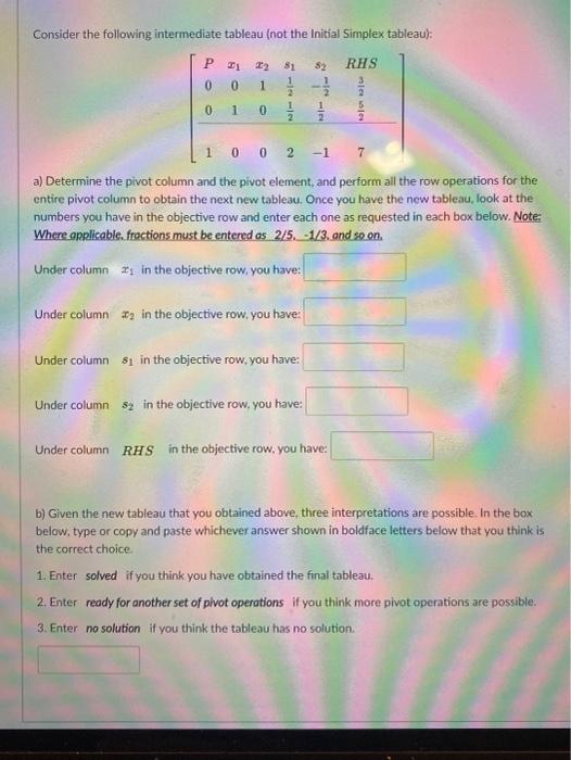 Solved Consider the following intermediate tableau (not the | Chegg.com