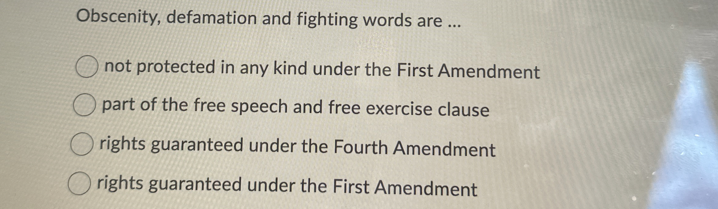 Solved Obscenity, defamation and fighting words are ...not | Chegg.com