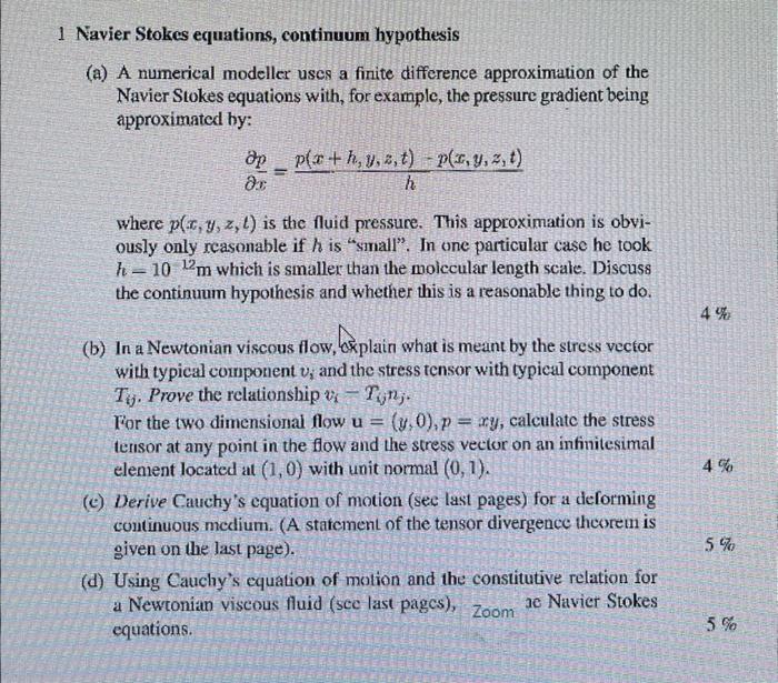 1 Navier Stokes equations, continuum hypothesis (a) A | Chegg.com