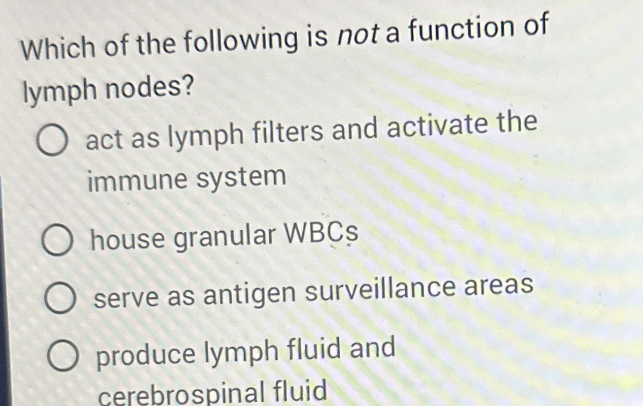 Solved Which of the following is not a function of lymph | Chegg.com