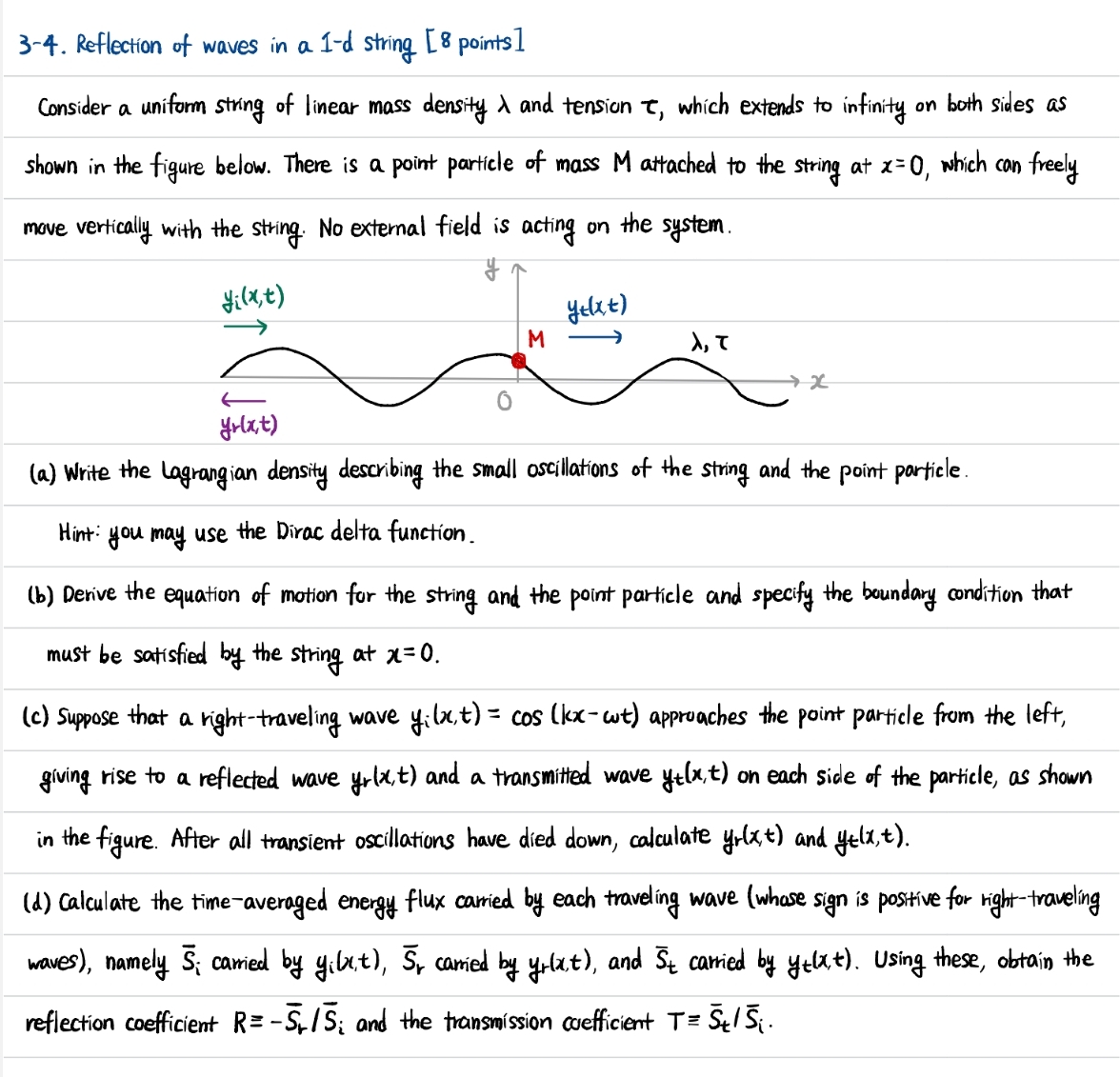 Solved 3-4. ﻿Reflection of waves in a 1-d string [8 | Chegg.com