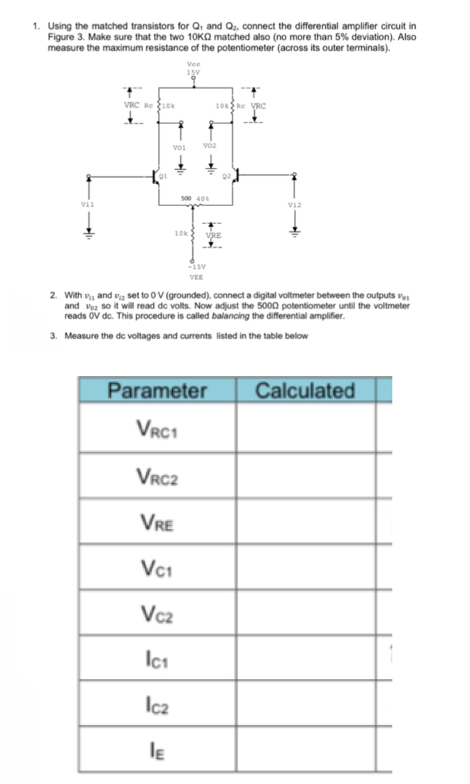 Solved Using the matched transistors for Q1 ﻿and Q2, | Chegg.com