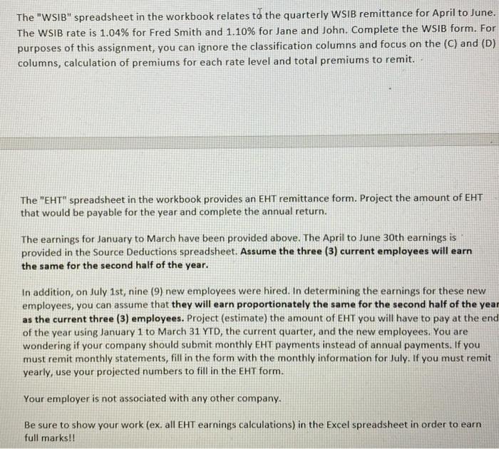 Solved You will be preparing Source Deduction, WSIB, and EHT | Chegg.com