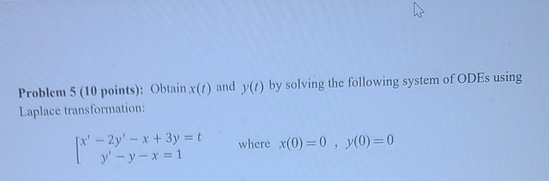 Solved Problem 5(10 points): Obtain x(t) and y(t) by solving | Chegg.com