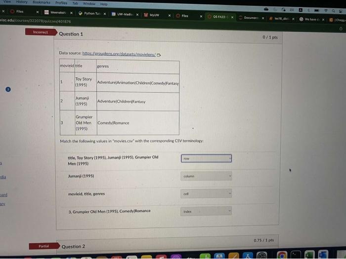 Match the following values in "movies.csv" with the | Chegg.com