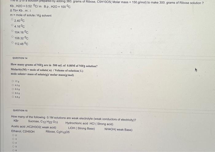 Solved Kb,H2O=0.52∘C/m B.P. H2O=100∘CΔTb=Kb⋅m.im= mole of | Chegg.com